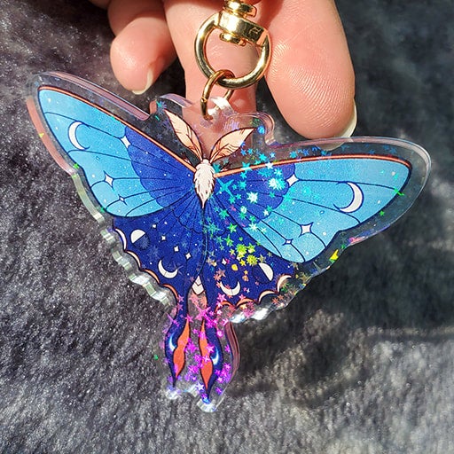 Lunar Moth Holographic Keychain | Alstro Arts Store